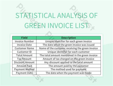 statistical analysis of green invoice list excel template free