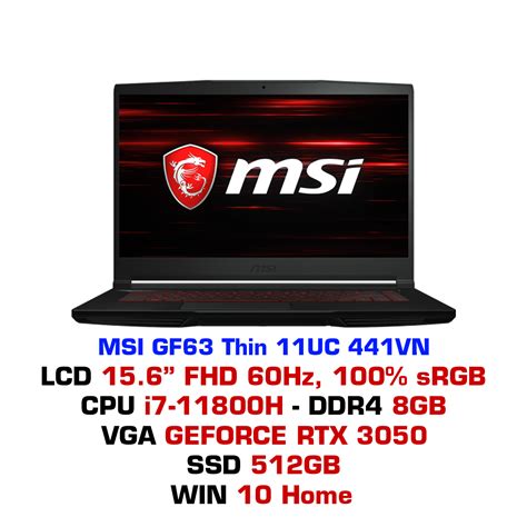 Laptop Gaming Msi Gf63 Thin 11uc 1228vn I7 11800h 8gb Ram 512gb