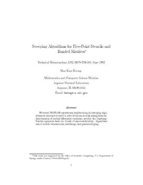 Sweeping Algorithms For Five Point Stencils And Banded Matrices