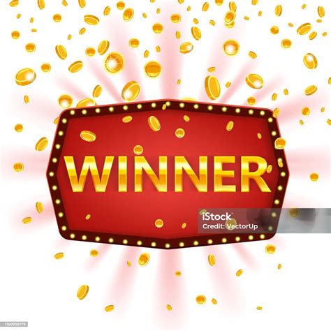 우승자 프레임 레이블 배너 템플릿입니다 빛나는 램프 떨어지는 금화 색종이 리본과 황금 축하 프레임 기호와 축하 빈티지 프레임을