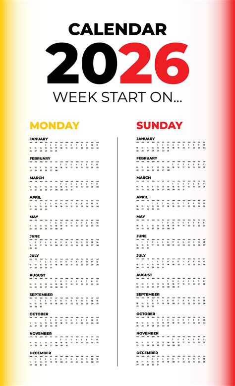 Vector Calendar For 2026 On A White Background Week Start On Monday