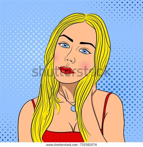 Pop Art Surprised Blond Woman Face Stock Vector Royalty Free 710382076
