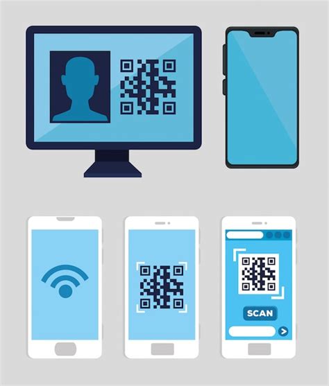 Free Vector Set Smartphones And Computer With Code Qr Illustration Design