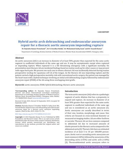 Pdf Hybrid Aortic Arch Debranching And Endovascular Aneurysm Repair For A Thoracic Aortic