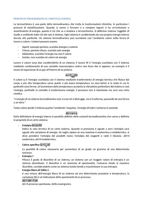 Principi Di Termodinamica E Cinematica Docsity