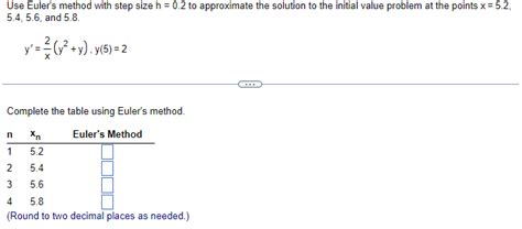 Solved Use Euler S Method With Step Size H To Chegg Com