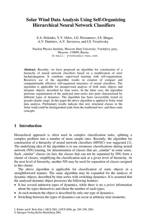 pdf solar wind data analysis using self organizing hierarchical