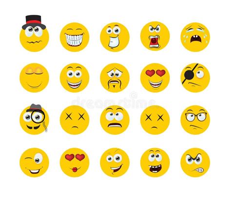 Round Abstract Comic Faces With Various Emotions Cartoon Drawing Style