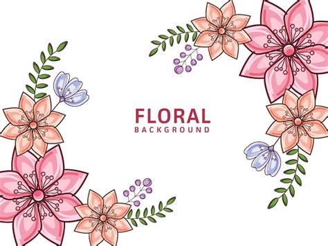 Hermosas Flores Con Hojas Decoradas Sobre Fondo Blanco Vector Premium