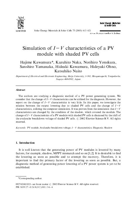 Pdf Simulation Of I V Characteristics Of A Pv Module With Shaded Pv