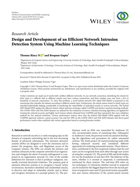 PDF Design And Development Of An Efficient Network Intrusion Detection System Using Machine