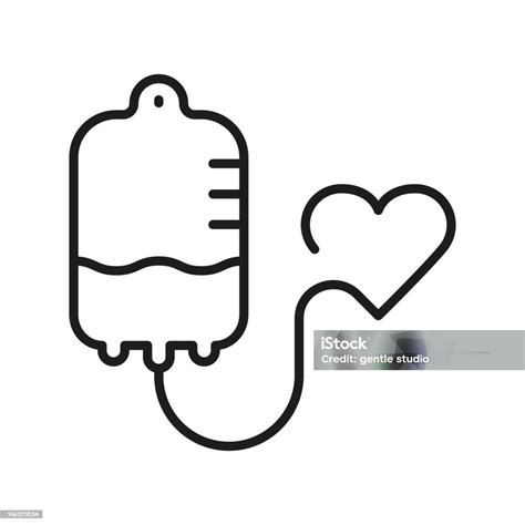 수혈 라인 아이콘입니다 의료용 Iv 드립 선형 픽토그램 혈장 기증을 위한 정맥 가방 개요 아이콘 응급 의학 기호입니다 편집 가능한 획 고립된 벡터 그림 가방에 대한 스톡