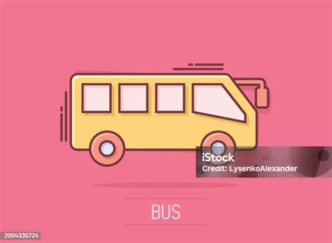 만화 스타일의 버스 아이콘입니다 코치 만화 벡터 일러스트 레이 션 고립 된 배경 Autobus 차량 비말 효력 사업 개념 거리에