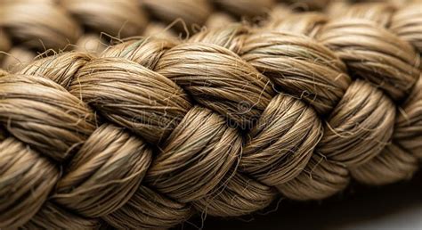 Close Up Macro Shot Of Thick Natural Fiber Rope Braided In A Detailed