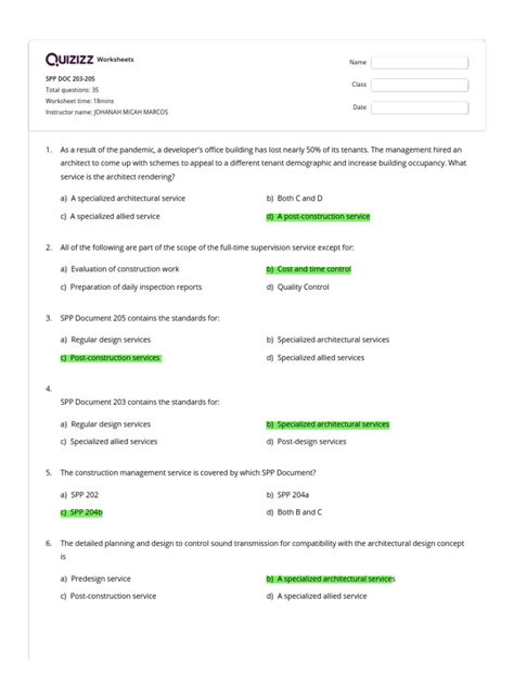 Spp Doc 203 205 Quizizz Pdf Architect Building
