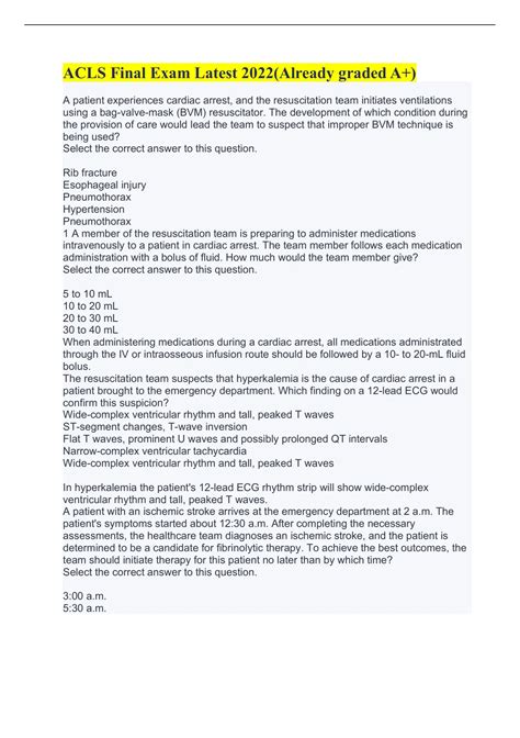 ACLS Post Test Copy Exam 2023 Questions And Answers With Complete Stuvia US