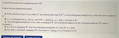 solved 1 point all vectors and subspaces are in r check