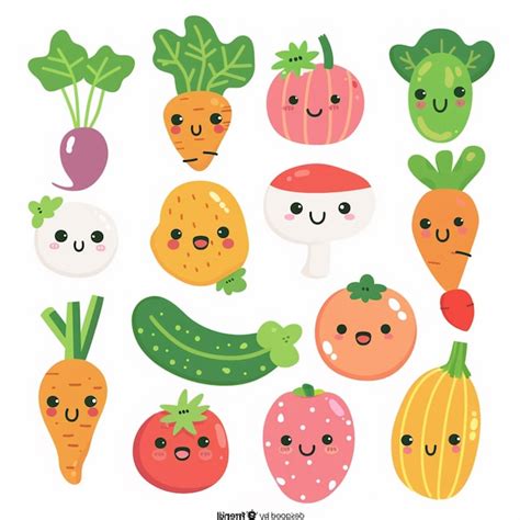 милая мультфильмная иллюстрация векторная овощная еда здоровая природа изолированный набор тыквы