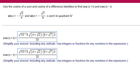 Solved Use The Cosine Of A Sum And Cosine Of A Difference Chegg Com