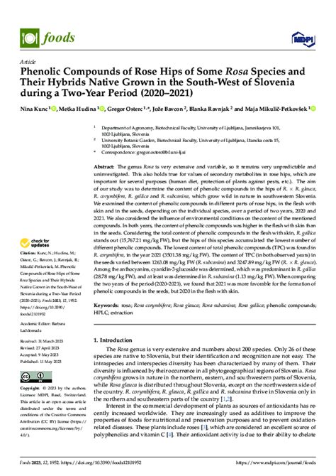 Pdf Phenolic Compounds Of Rose Hips Of Some Rosa Species And Their