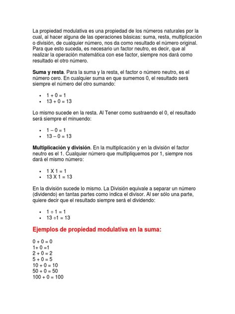 La Propiedad Modulativa Es Una Propiedad De Los Números Naturales Por
