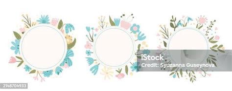 꽃다발의 원형 테두리 세트입니다 흰색 배경에 고립된 꽃 화환입니다 봄 꽃 프레임입니다 벡터 일러스트 레이 션입니다 0명에 대한 스톡 벡터 아트 및 기타 이미지 Istock