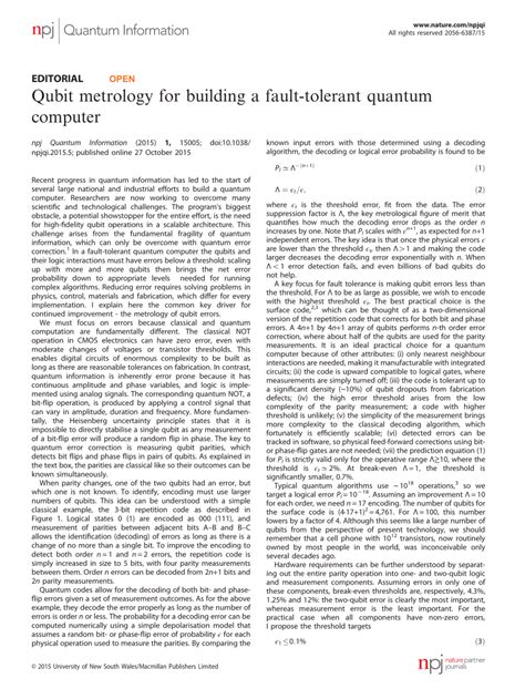 PDF Qubit Metrology For Building A Fault Tolerant Quantum Computer
