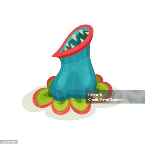 악성 육 식 식물이 흰색 배경에 환상적인 킬러 꽃 벡터 일러스트 레이 션 공포 무서움에 대한 스톡 벡터 아트 및 기타 이미지 공포 무서움 귀여운 꽃 식물 Istock