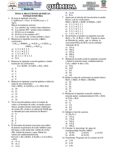 Tema 6 Estequiometria Pdf Redox Estequiometría