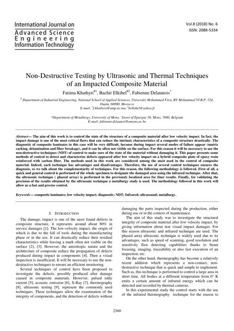 Pdf Non Destructive Testing By Ultrasonic And Thermal Techniques Of An Impacted Composite Material