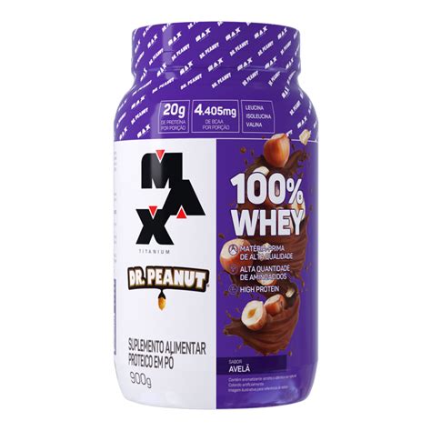 Whey Protein 100 Max Titanium Dr Peanut Sabor Avelã 900g Pó