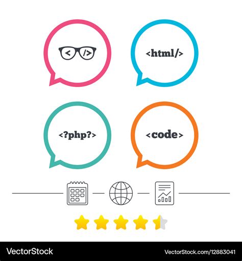 programmer coder glasses html markup language vector image