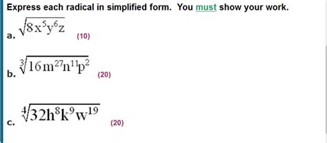 Solved Express Each Radical In Simplified Form You Must Chegg