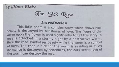 The Sick Rose By William Blake Ppt