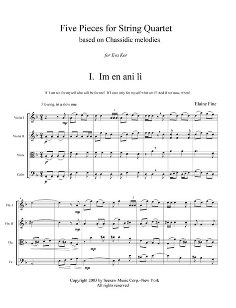 Elaine Fines Thematic Catalog Five Pieces For String Quartet Based On