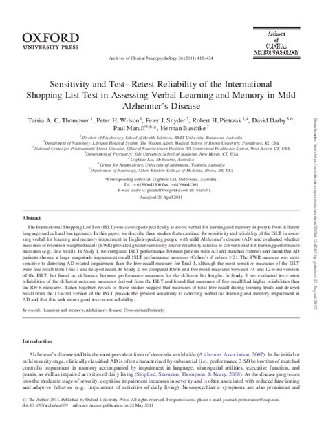 Pdf Sensitivity And Test Retest Reliability Of The International