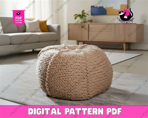 Chunky Knit Pouf Pattern For Home Decor Hand Knitted Ottoman Pattern
