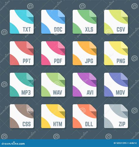 Various Color Flat Style Minimal File Formats Icons Set Editorial Image