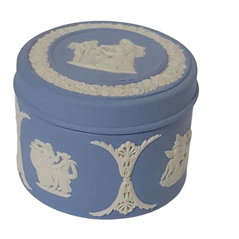 Wedgewood Small Jasperware Blue White Covered Round Trinket Etsy