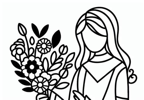 Joven Mujer Con Ramo De Flores Para El Día De La Mujer Plantilla De
