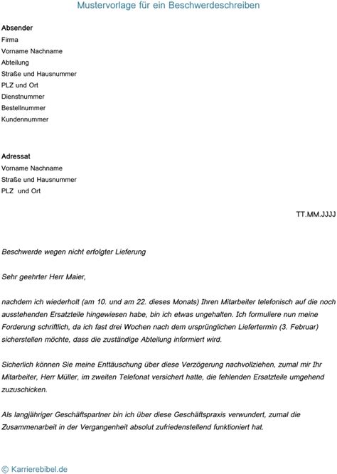 Word Vorlage Für Beschwerdeschreiben Zur Nicht Erfolgten Lieferung