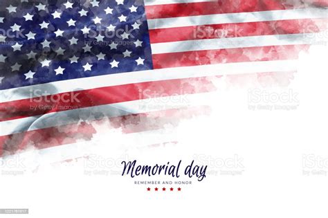 현충일 배경 그림입니다 텍스트 현충일 기억하고 흰색 배경에 고립 된 미국 국기 수채화 그림 빈티지 그런지 스타일 미국 메모리얼 데이에 대한 스톡 사진 및 기타 이미지