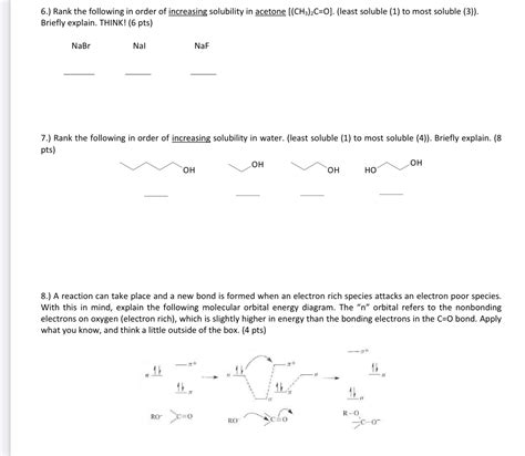 [Solved] . 6.) Rank the following in order of increasing solubility in... | Course Hero