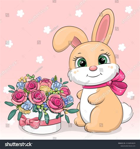 Cute Cartoon Rabbit Pink Bow Bouquet Stock Vector Royalty Free