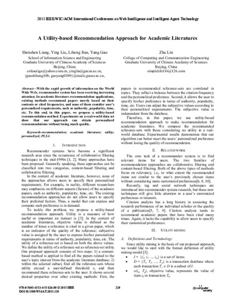 Pdf A Utility Based Recommendation Approach For Academic Literatures