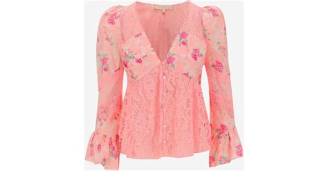 Loveshackfancy Silk Top With Lace Inserts In Pink Lyst