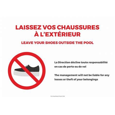 Panneau Laissez vos chaussures à l extérieur pour piscines