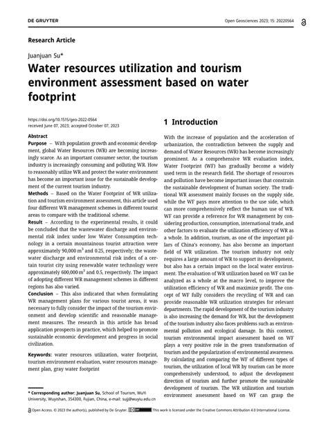 Pdf Water Resources Utilization And Tourism Environment Assessment