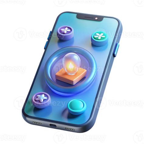 Render Of Smartphone App Interface With Glowing Orb And Colorful Buttons 55663931 Png