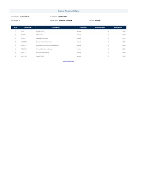 Student Internal Assessment Marks Pdf